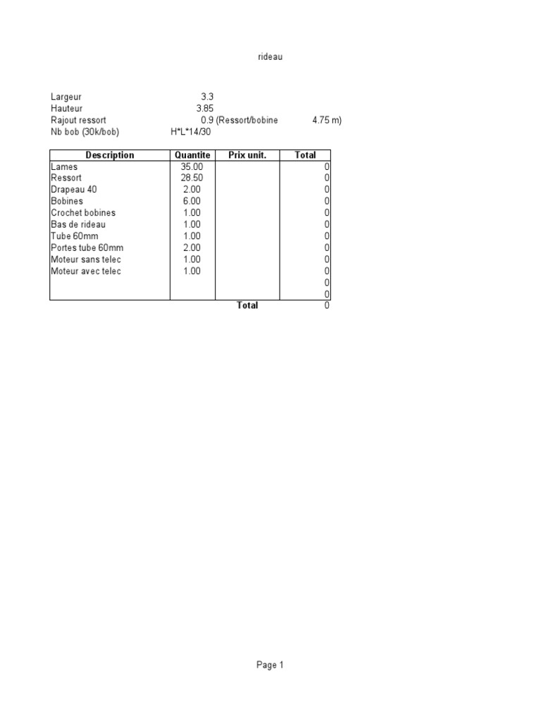 Devis Rideau Garage | PDF