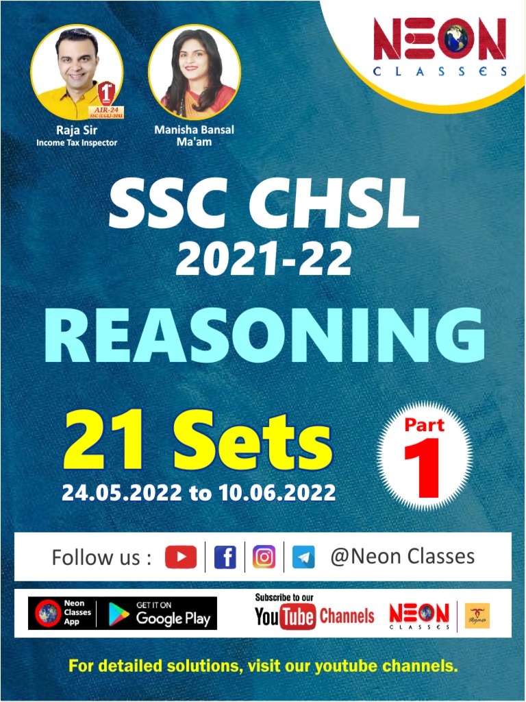 SSC CHSL 2021 Set 01 To 21 Pyq Reasoning Neon Classes | PDF