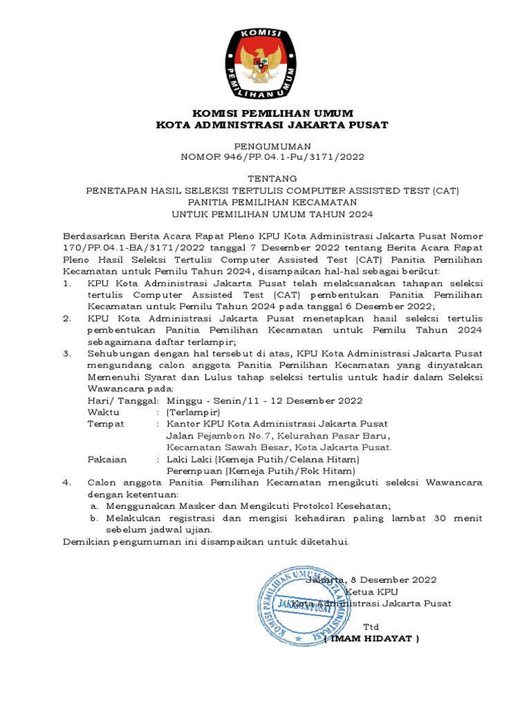 Komisi Pemilihan Umum Kota Administrasi Jakarta Pusat | PDF