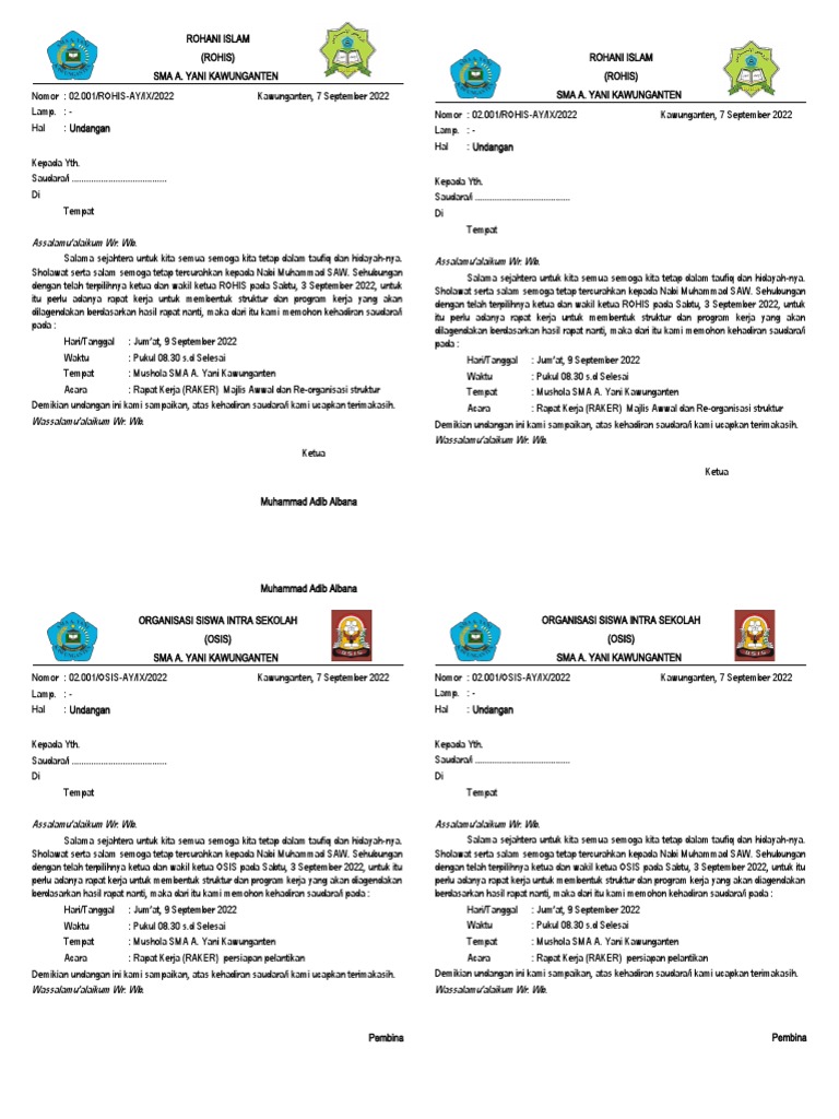 Surat Keluar Rohis | PDF