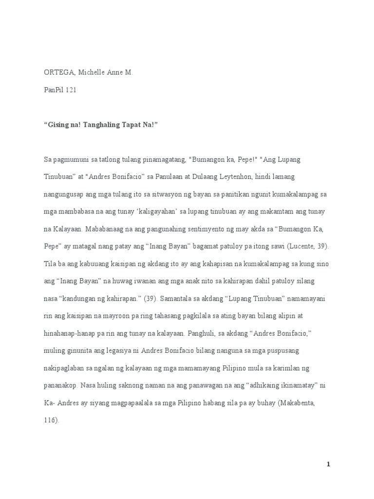 PP121 - Pagpapanatili NG Bayan Sa Panitikan (Tula) | PDF