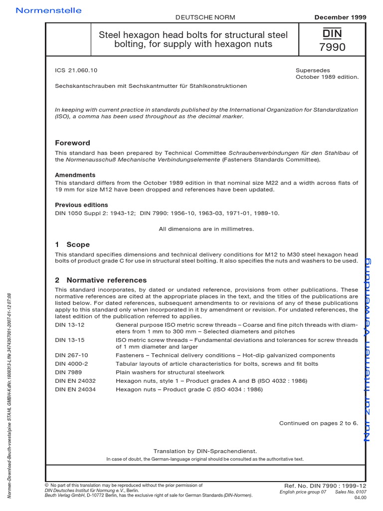 Din 7990 Engl 1999 | PDF | Screw | Galvanization