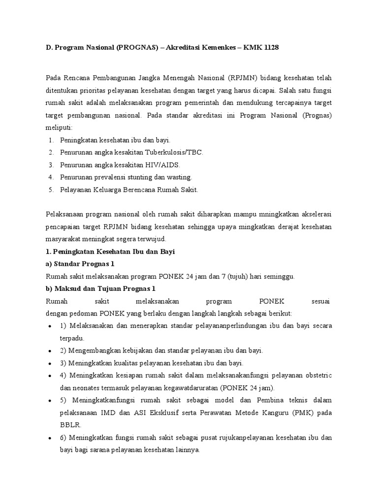 D. Program Nasional (PROGNAS) - Akreditasi Kemenkes - KMK 1128 | PDF