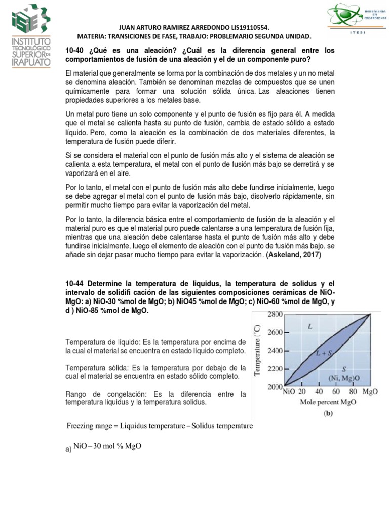 Problemario Tema 2 | PDF | Fase (materia) | Punto de fusion