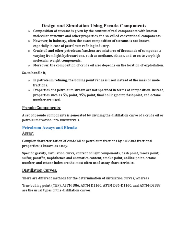 Design and Simulation Using Pseudo Components | PDF | Distillation | Petroleum
