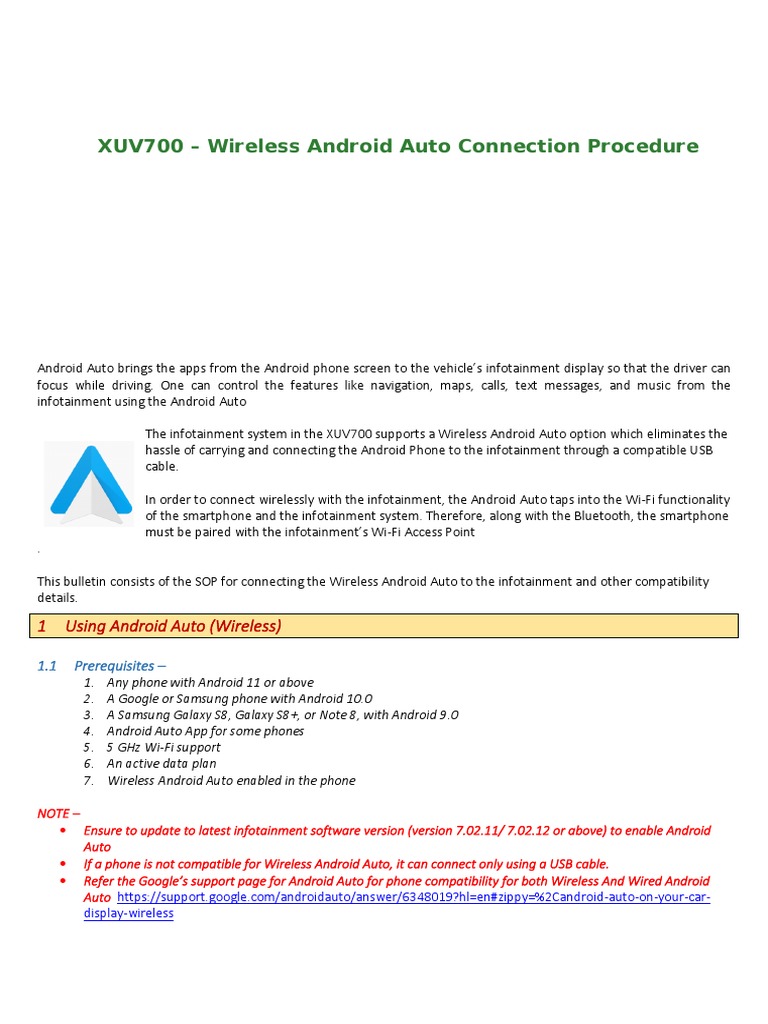 XUV700 - Wireless Android Auto Connection Procedure | PDF | Android ...