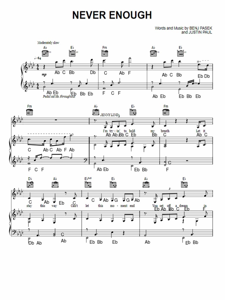 Never Enough Sheet Music The Greatest Showman | PDF
