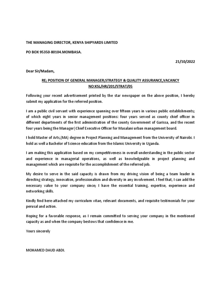 Cover Letter General Manager Strategy | PDF