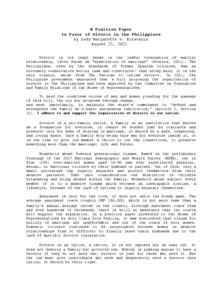 Position Paper - Divorce | PDF | Divorce | Marriage