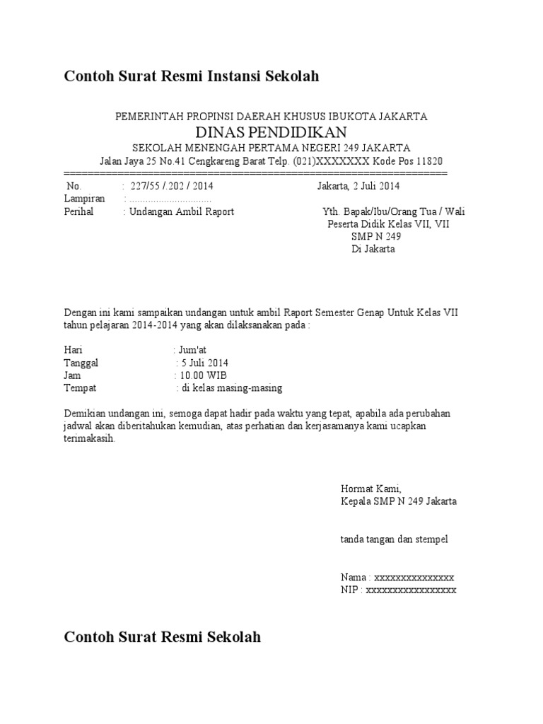 Contoh Surat Resmi Instansi Sekolah | PDF Contoh Surat Resmi Instansi Sekolah | PDF