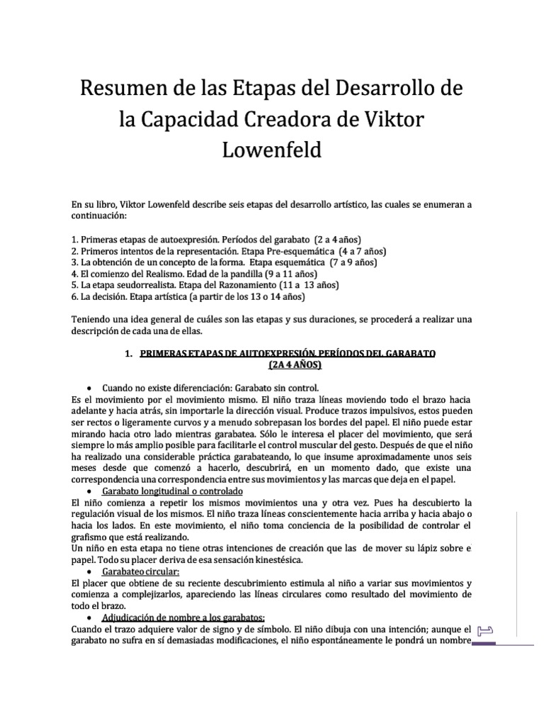 Resumen de Las Etapas Del Desarrollo de La Capacidad Creadora - Viktor ...