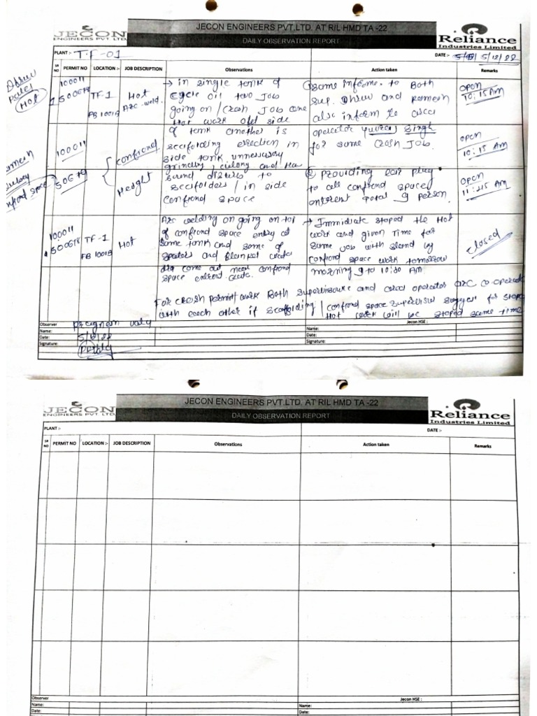 Daily Observation Sheet | PDF