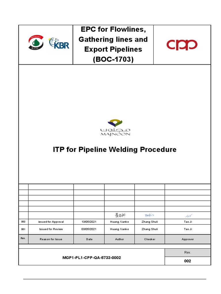 ITP For Pipeline Welding Procedure | PDF | Nondestructive Testing ...