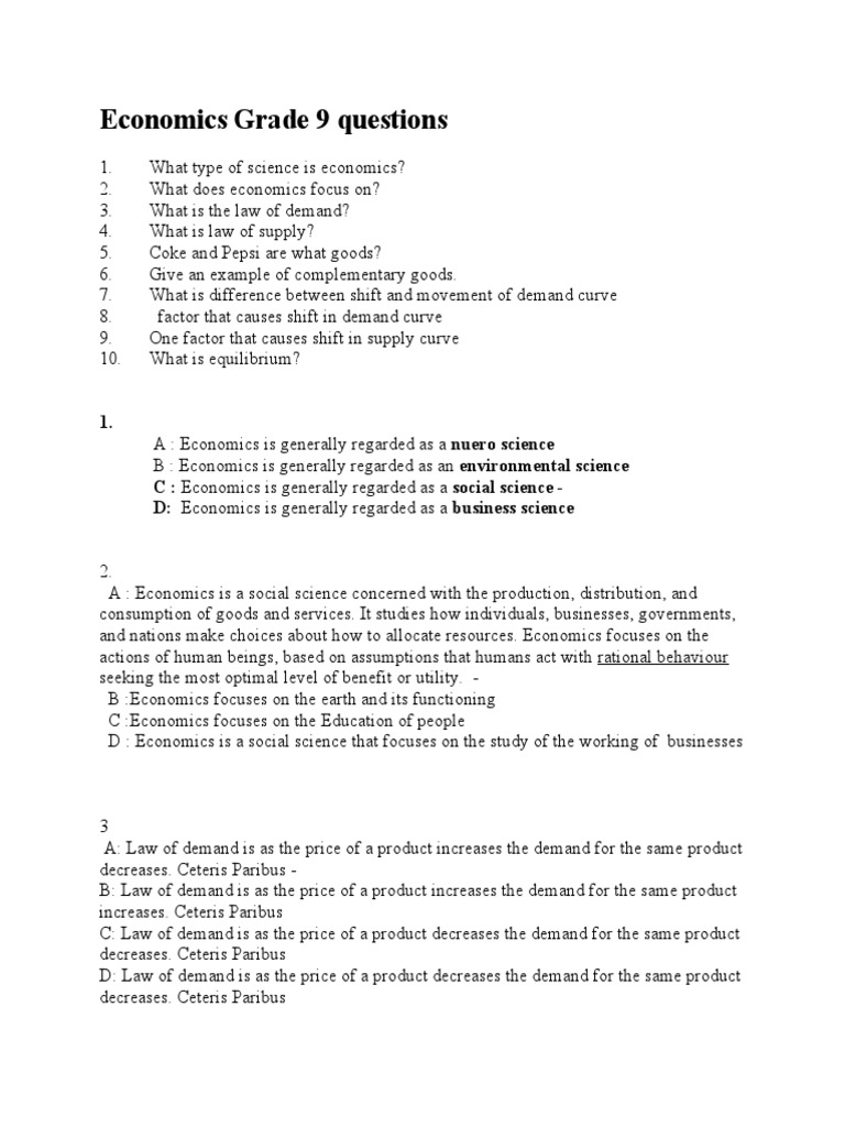 Economics Grade 9 Questions | PDF | Supply And Demand | Economics