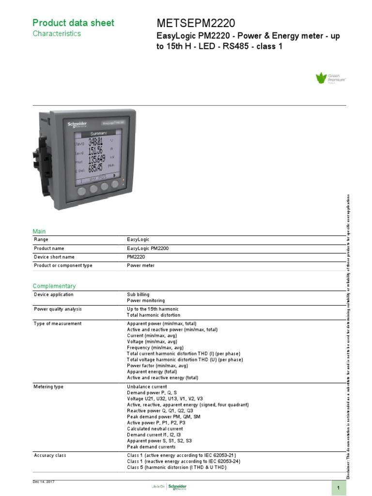 EasyLogic PM2000 Series - METSEPM2220 Schneider | PDF | Alternating ...