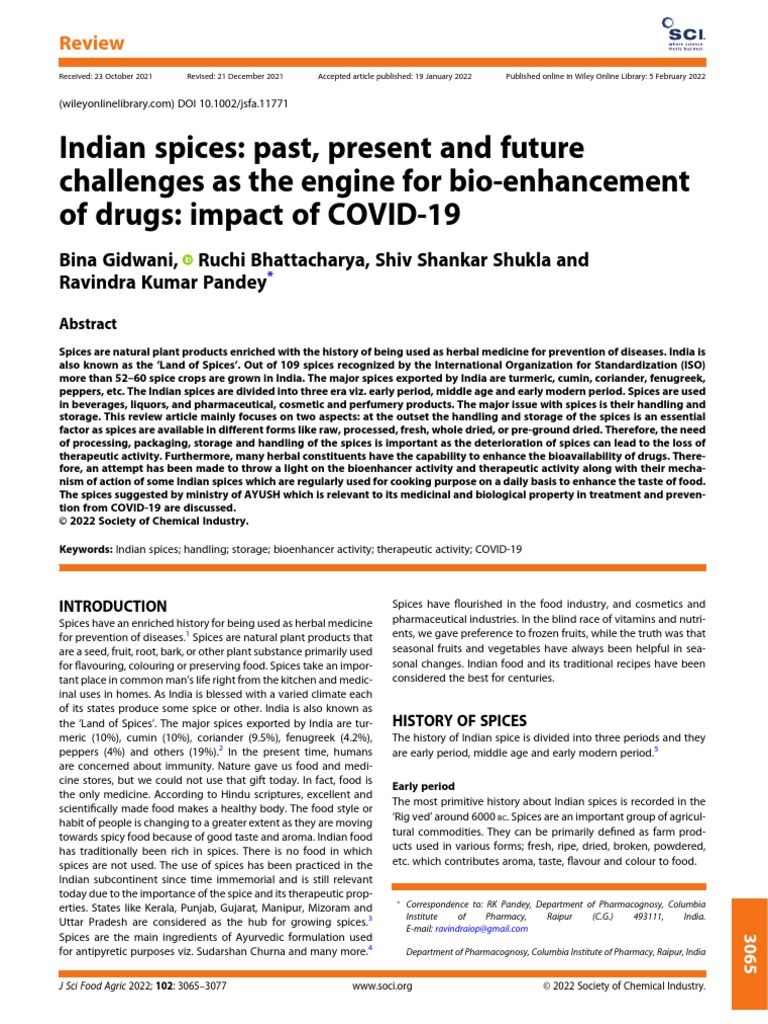Indian Spices: Past, Present and Future Challenges As The Engine For ...