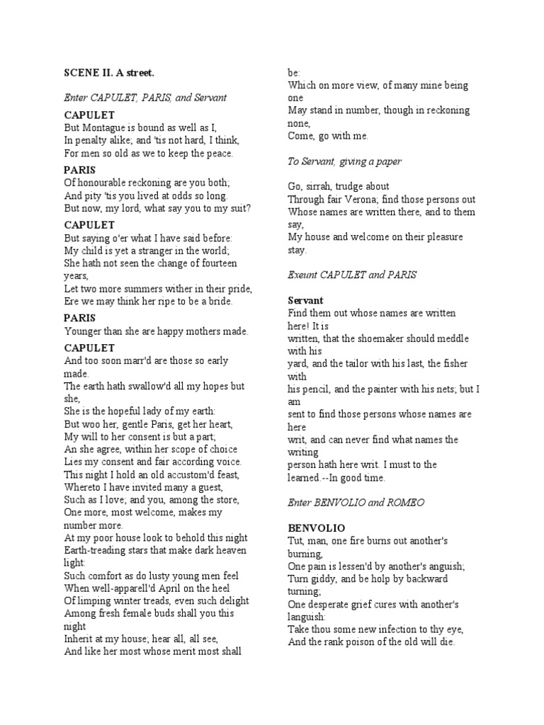 ACT 1 SCENE II Romeo and Juliet | PDF | Characters In Romeo And Juliet ...