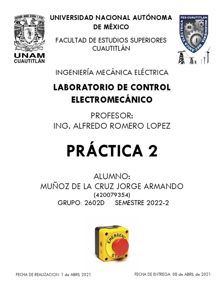 Lab. Control Electromecanico Practica 2 | PDF | Relé | Ingenieria Eléctrica