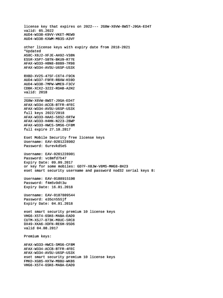ESET NOD32 License Keys 2022 | PDF | Technology & Engineering