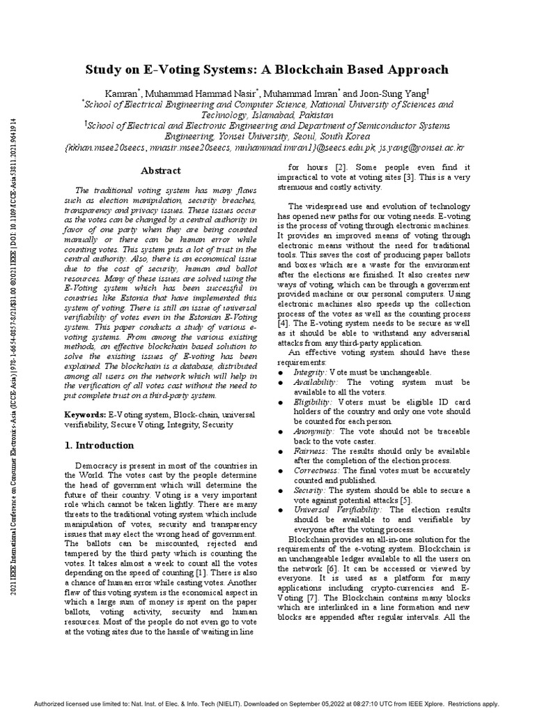Study On E-Voting Systems A Blockchain Based Approach | PDF | Electronic Voting | Voting