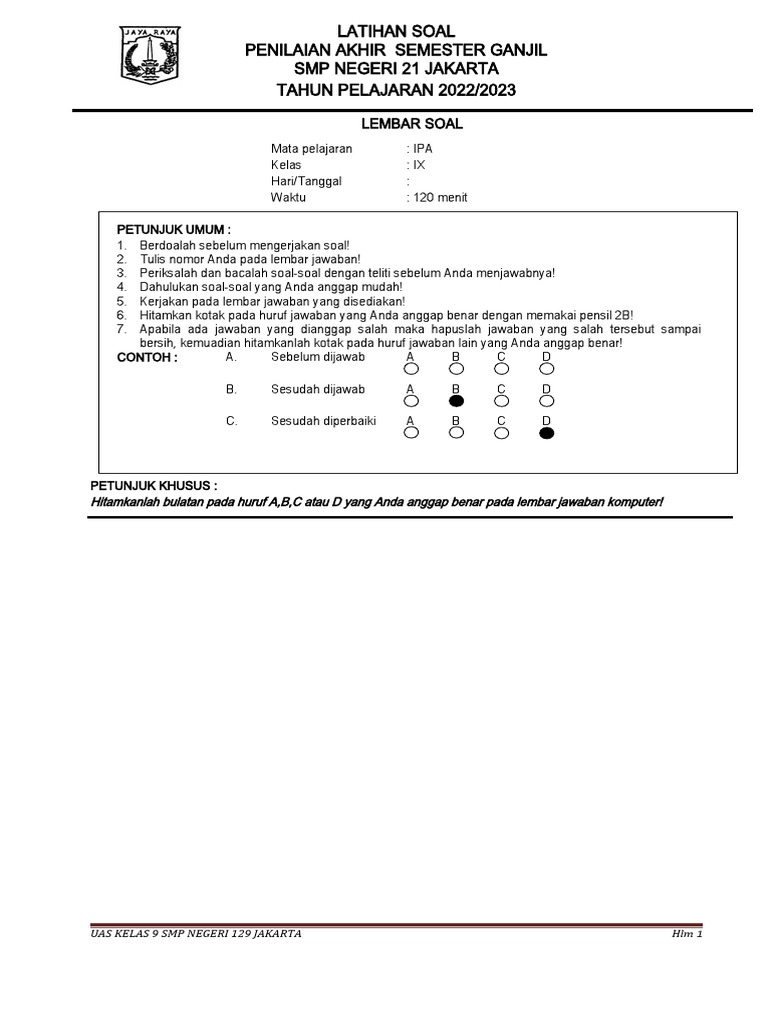 Latihan Soal Pas Ipa Kelas 9 | PDF