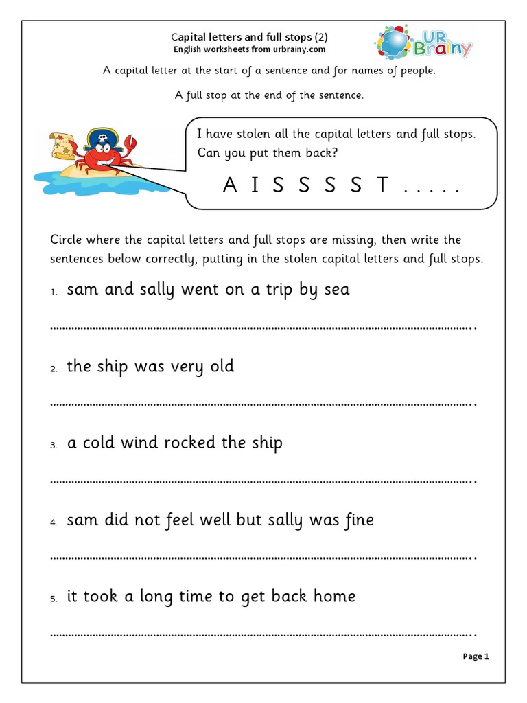 Capital Letters and Full Stops Practice | PDF | Language Arts ...