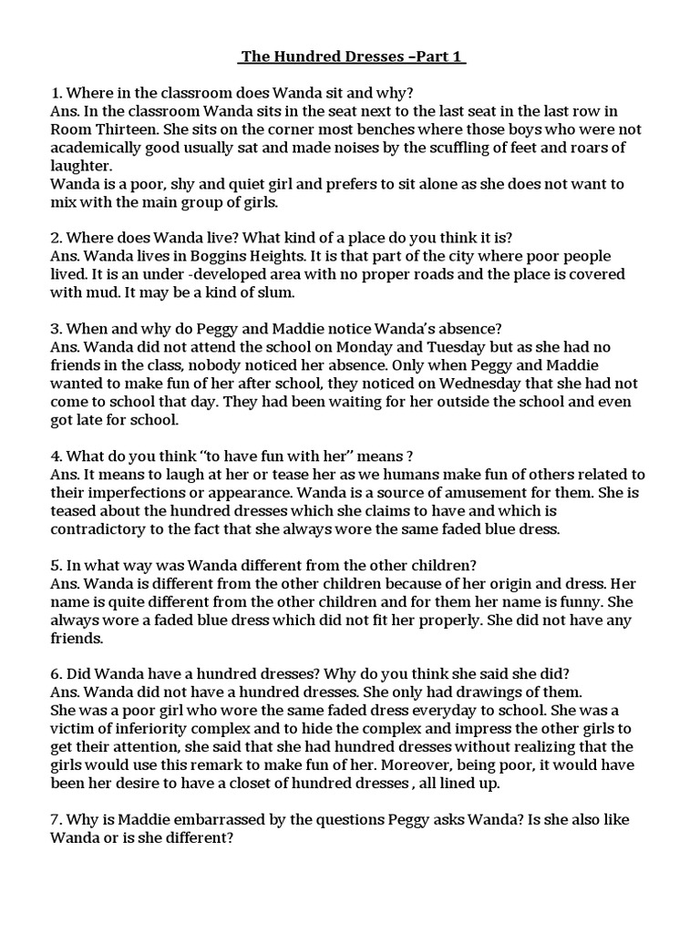 The Hundred Dresses - Part 1 | PDF