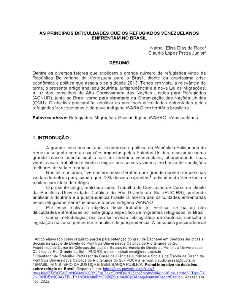 TCC - Náthali Roco - Finalizado | PDF | Refugiado | Hugo Chávez