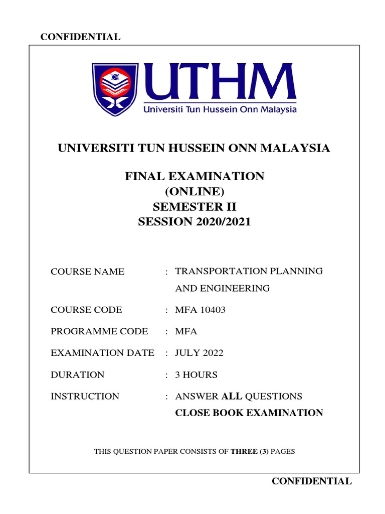Mfa10403 Final Exam - Sem 2 20212022 | PDF | Transport | Environmental ...