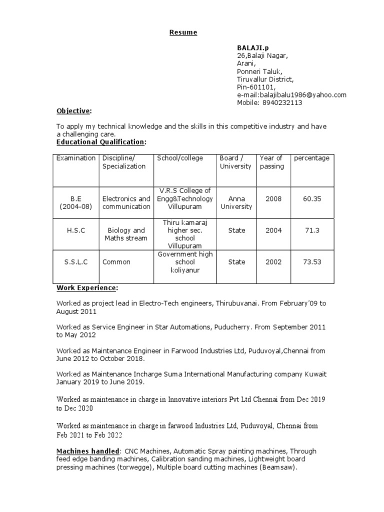 Balaji Resume PDF | PDF | Machines