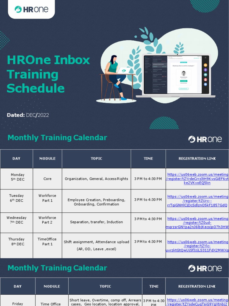 Hrone Inbox Dec Training Schedule | PDF | Employment | Business