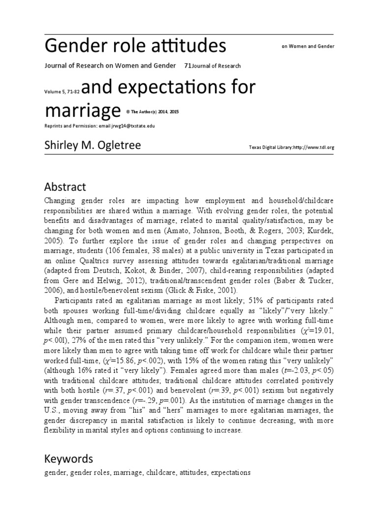 Ogletree 2014 Gender Role Attitudes and Expectations For Marriage | PDF | Gender Role | Gender