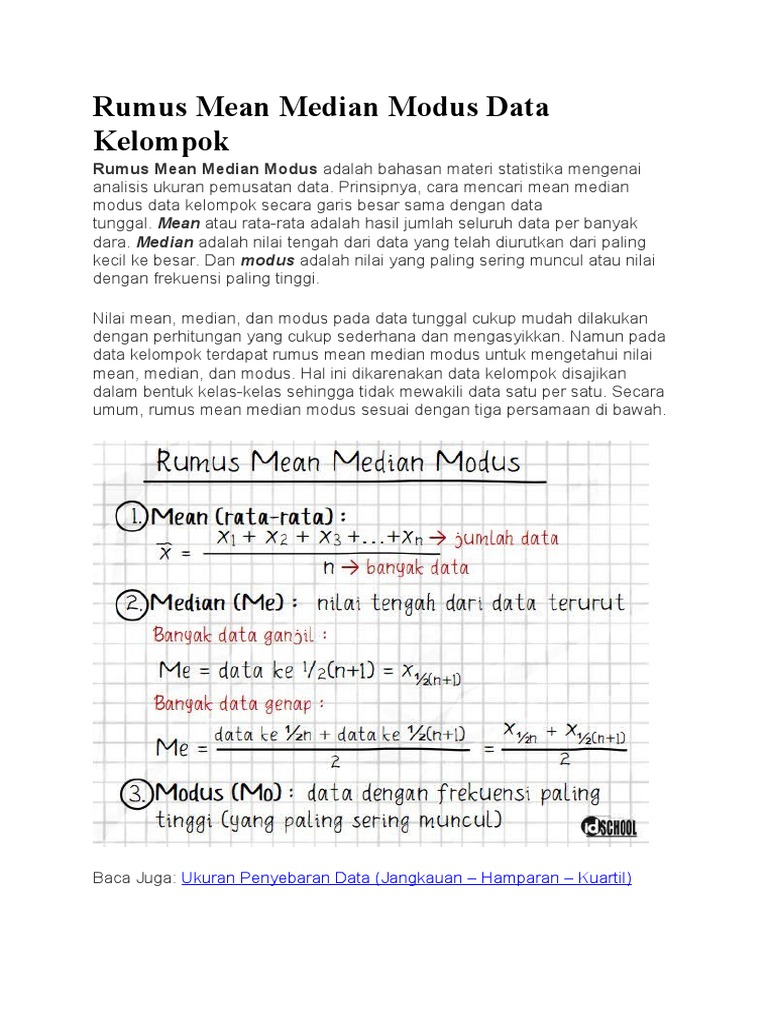 Rumus Mean Median Modus Data Kelompok | PDF