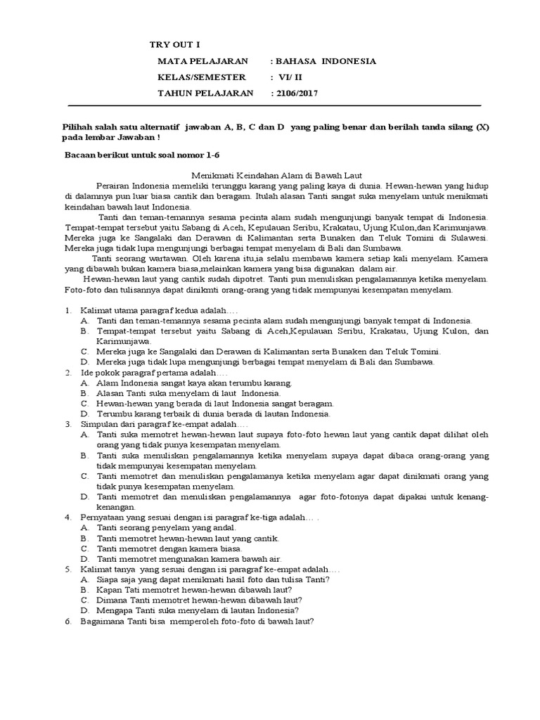 01.soal Try Out Bindo | PDF