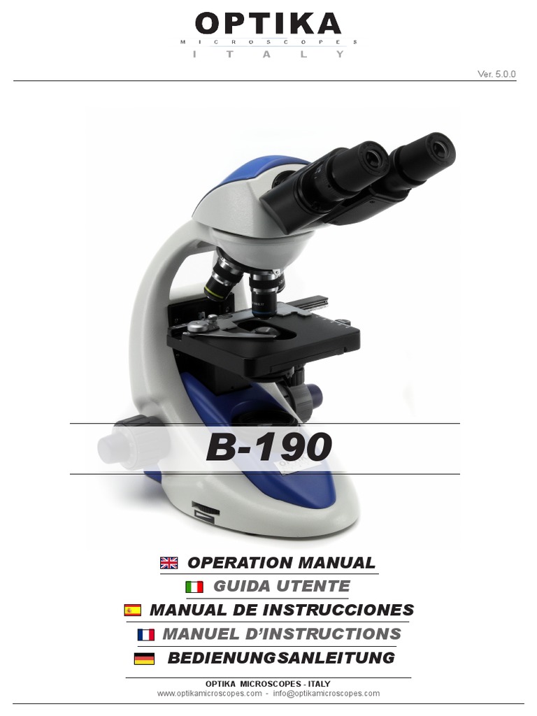 Optika B-190 Microscope Series - Instruction Manual | PDF | Optics | Electromagnetic Radiation
