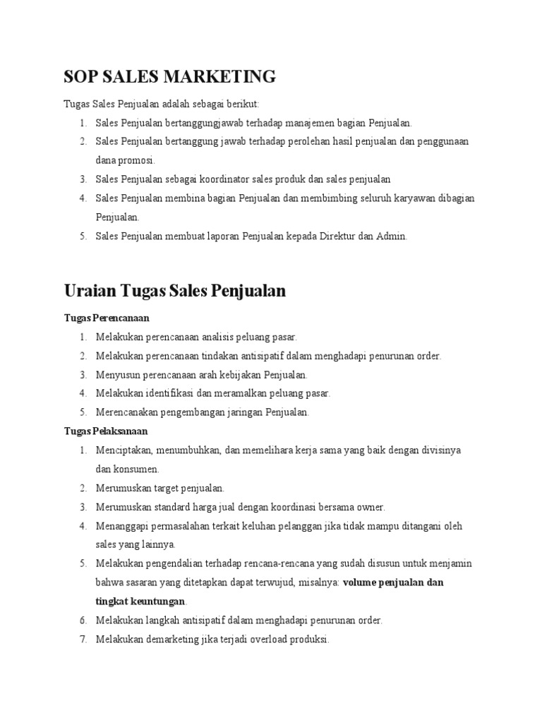 Sop Sales Marketing | PDF
