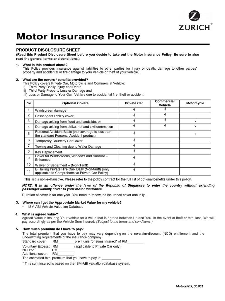 ZGIMB Motor Insurance PDS ENG HO | PDF | Insurance | Vehicle Insurance
