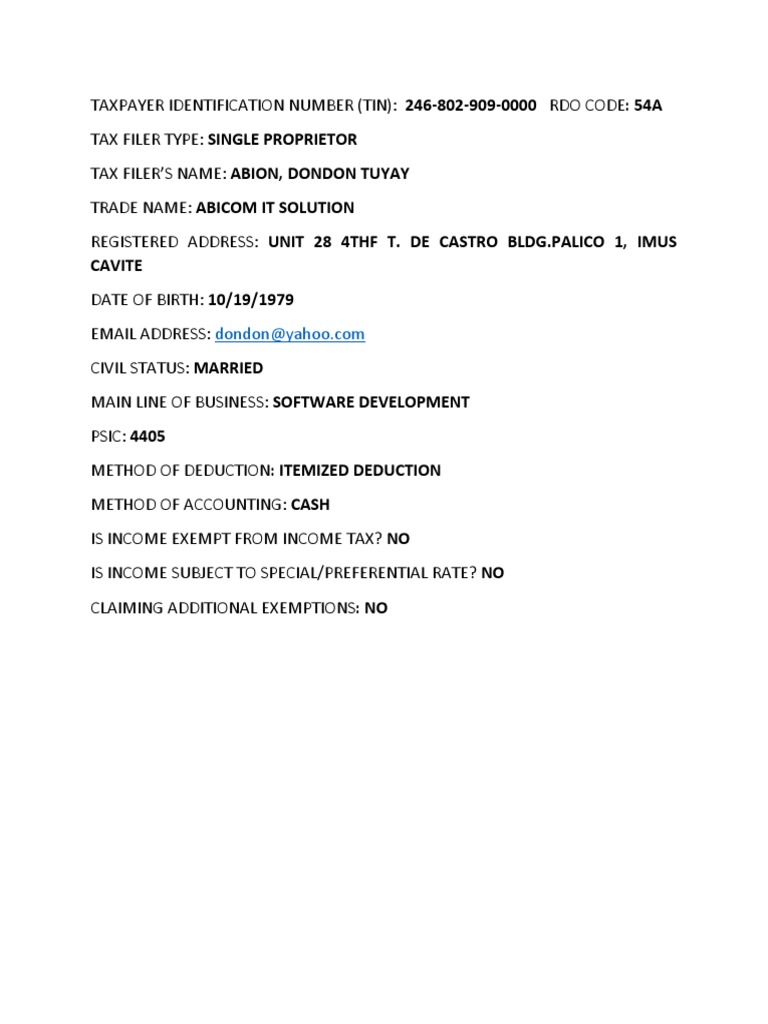 Bir Form No. 1701 | PDF