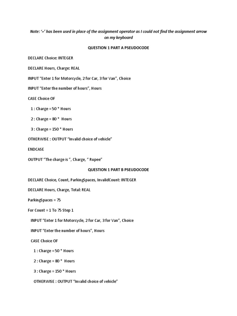 PSEUDOCODE | Download Free PDF | Parking | Algorithms And Data Structures