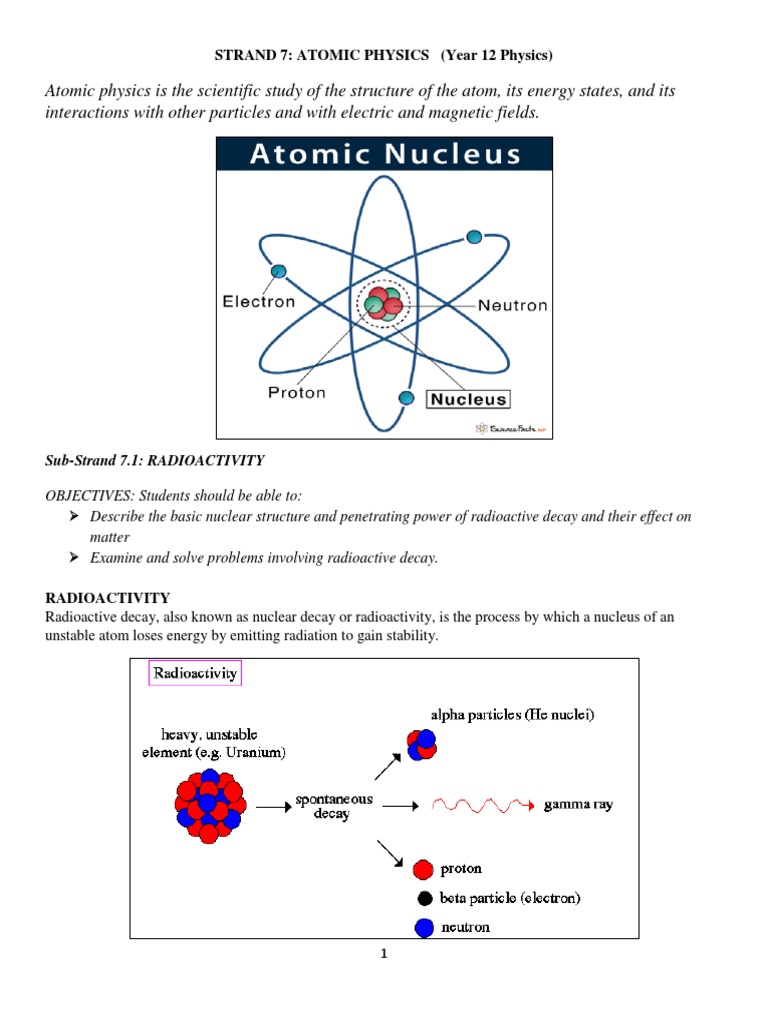 Strand 7 - Atomic Physics (Yr 12) | PDF | Radioactive Decay ...