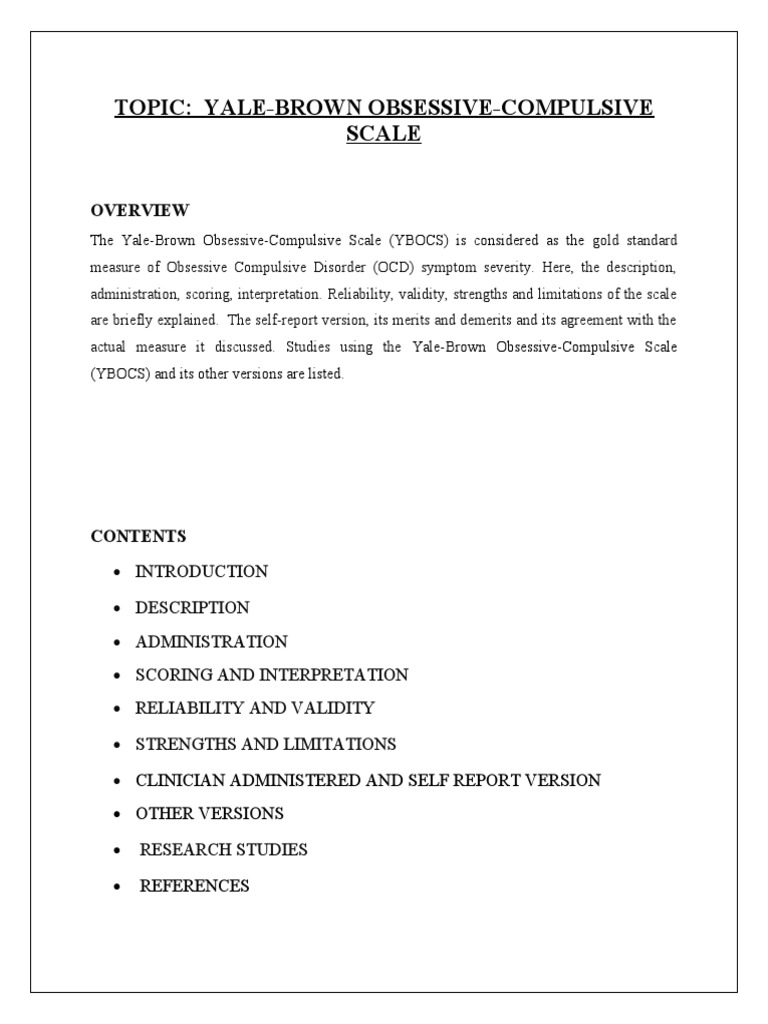 Yale Brown Obsessive Compulsive Scale | PDF | Obsessive–Compulsive ...