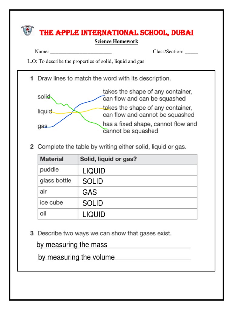 Year 3 Types of Material Homework | PDF