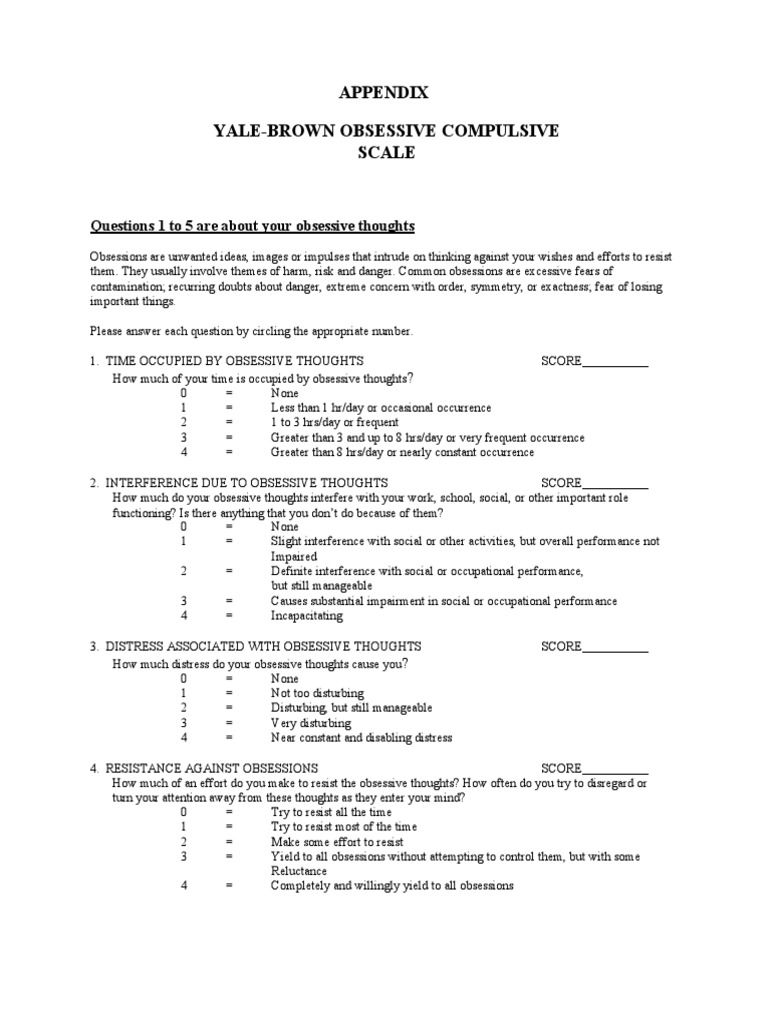 Yale-Brown OCD Scale Assessment | PDF | Obsessive–Compulsive Disorder ...