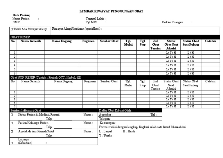 Form Riwayat Penggunaan Obat | PDF