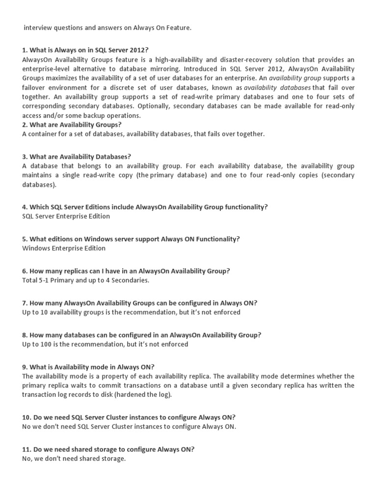 Always On Question and Answer | PDF | Databases | Microsoft Sql Server