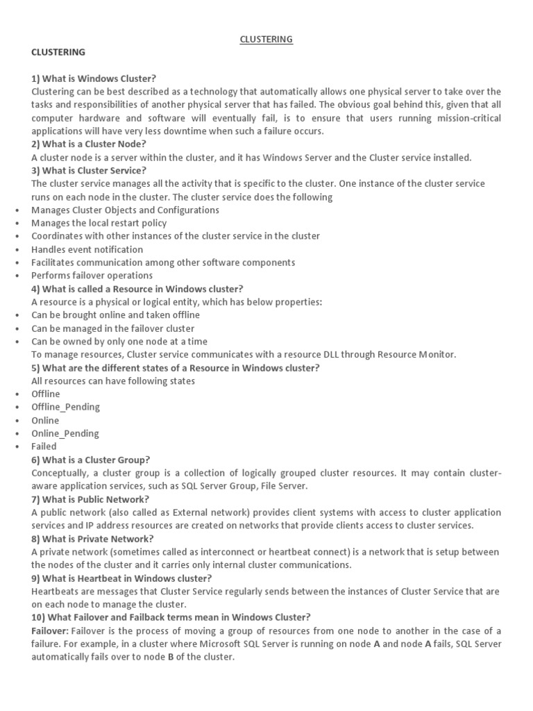 Clustering Questions And Answers Pdf Computer Cluster Windows Server 2003