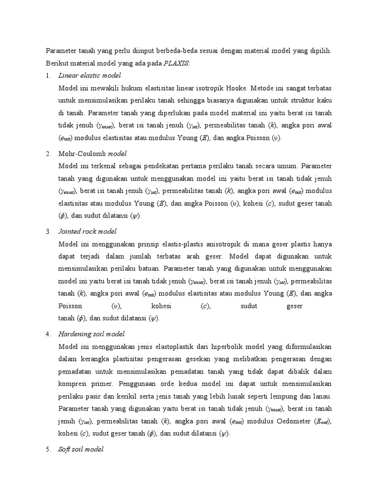 Input Material Plaxis | PDF