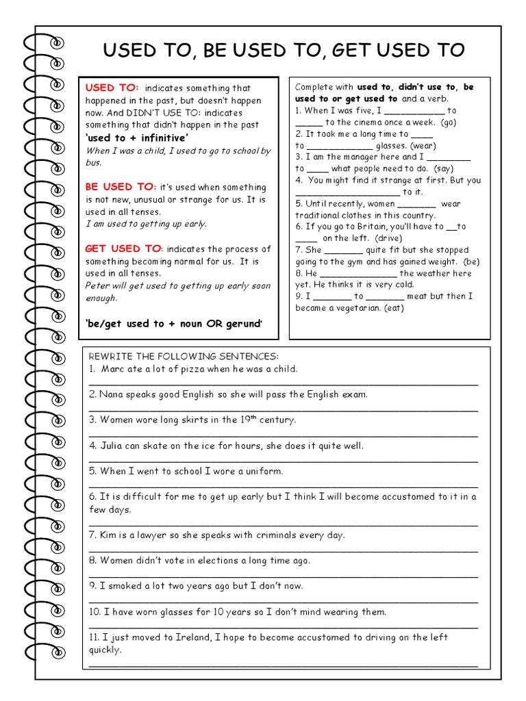 Used To, Get Used To, Be Used To | PDF | Verb | Linguistics