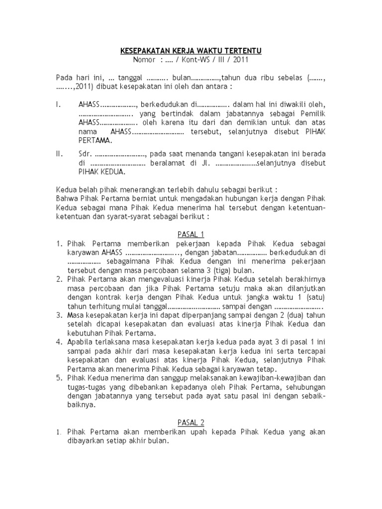 Kontrak Kerja HoT Education Program | PDF