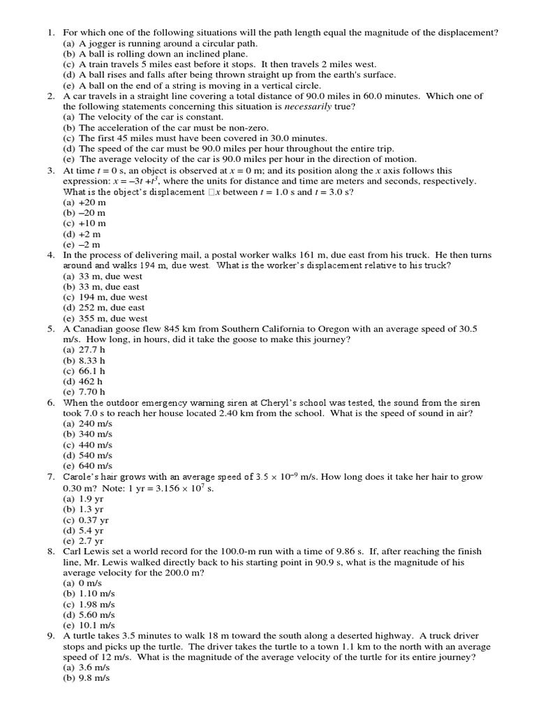 1 - Quiz - 1D - Kinematics | PDF | Speed | Acceleration 1 - Quiz - 1D - Kinematics | PDF | Speed | Acceleration